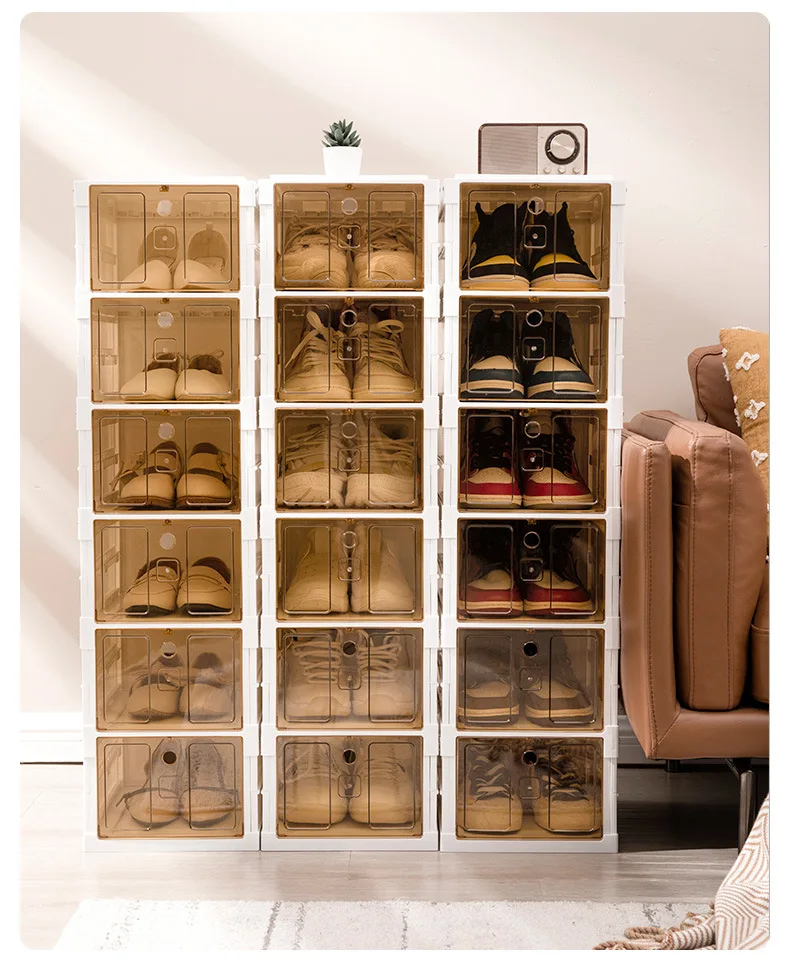 Plastic Empty Shoe Storage Packing Foldable Shoes Boxes Living Room ...