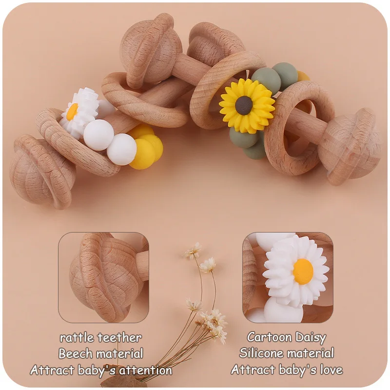 Wholesale Beech Baby Hand Rattle Daisy Food Grade Silicone Beads ...