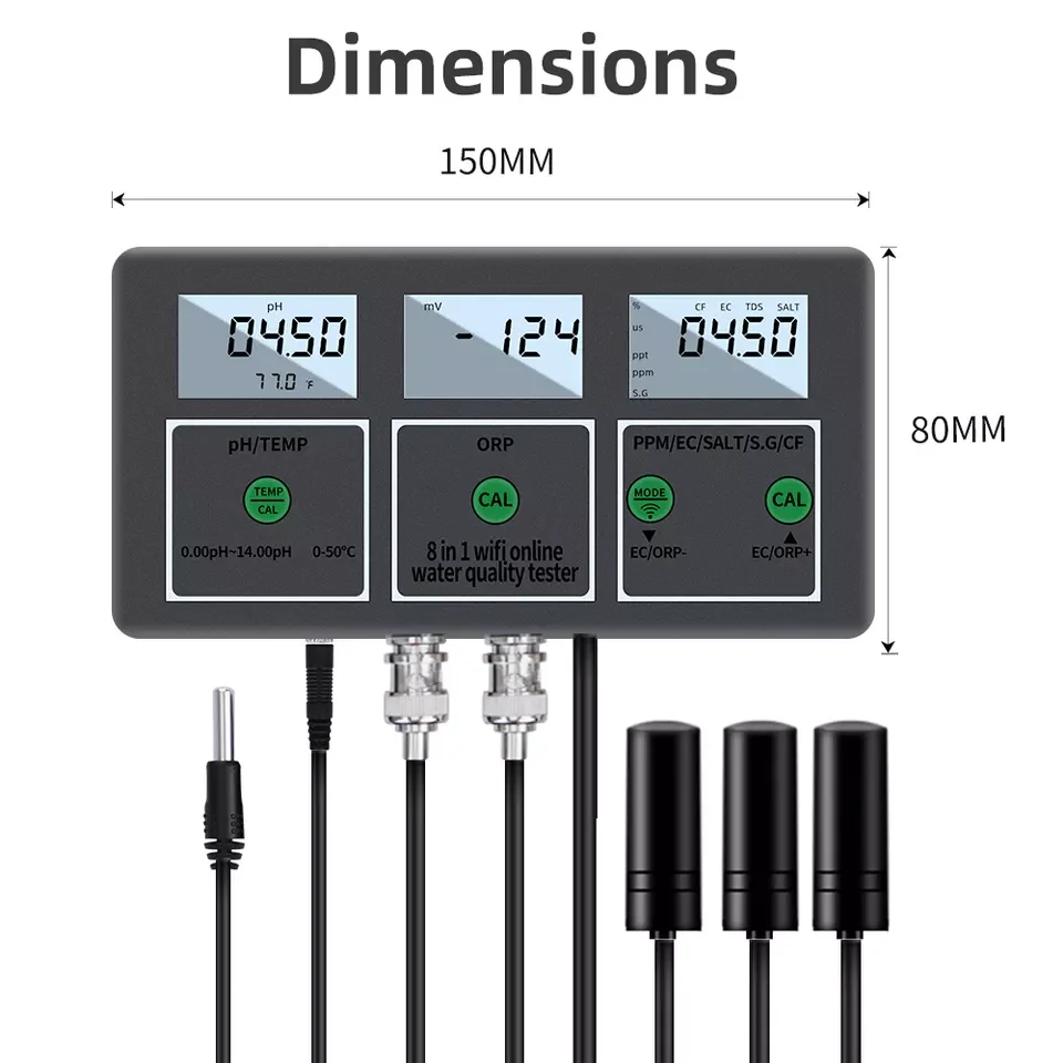 Multifunctional 8 In 1 Digital Water Quality Detector Wireless Wifi ...