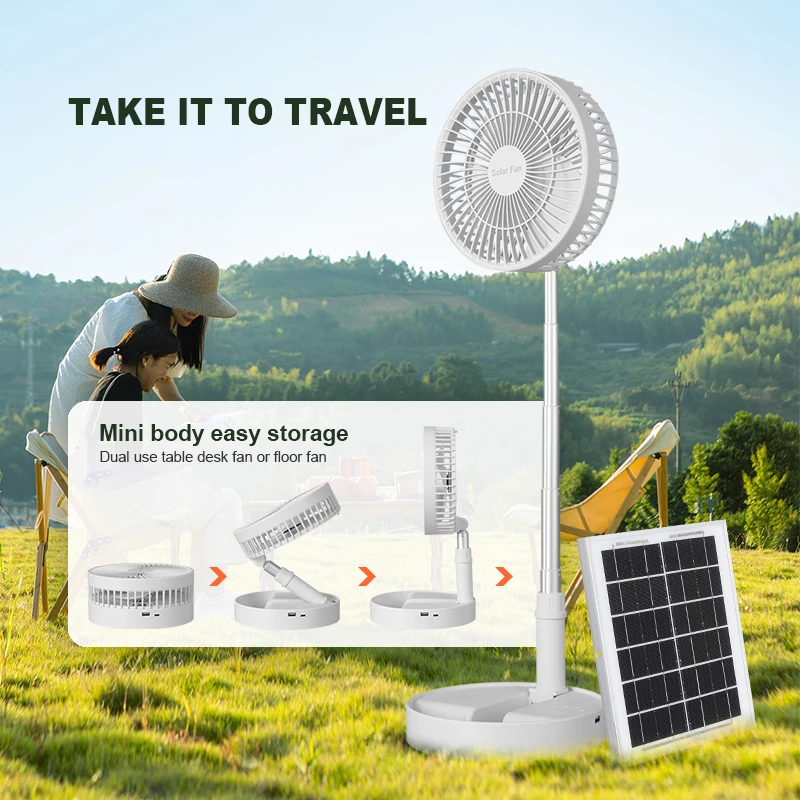 Portable USB Charging Fan with Solar Power - 2 Years Warranty