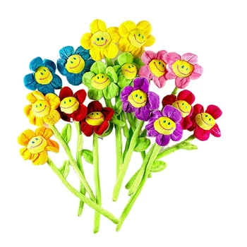 A103 Daisy Plush Flowers Smiley Face Long Bendable Stems Happy Smiles ...