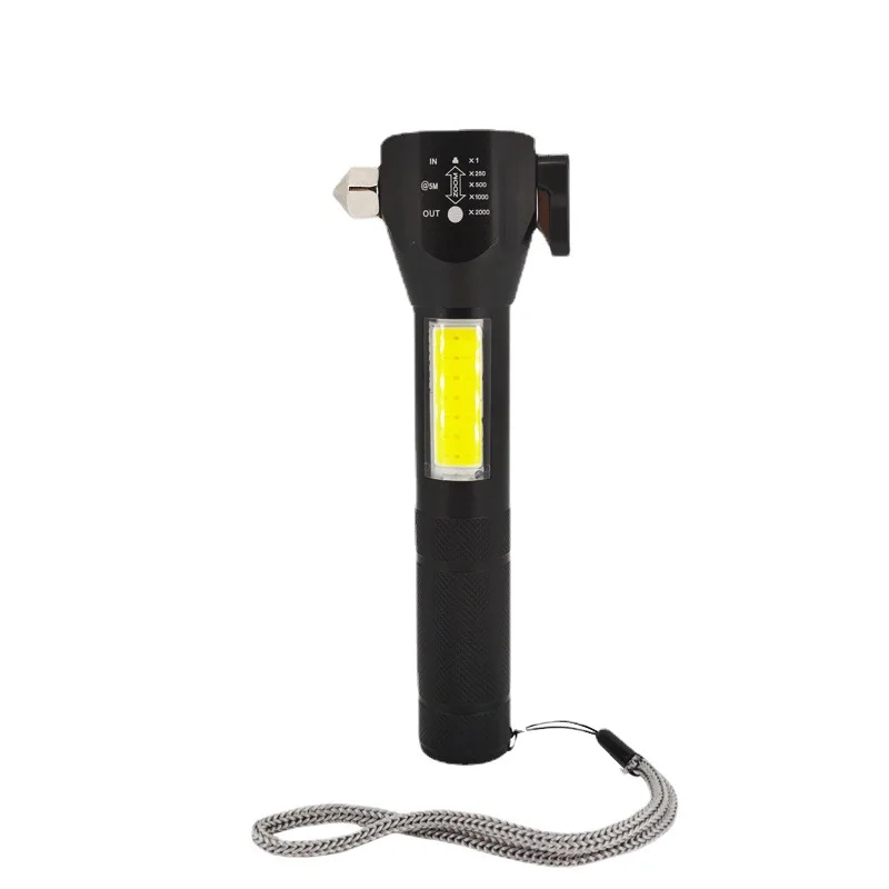 Multi-function Rechargeable Cob Led Flashlight Waterproof Safety Hammer ...