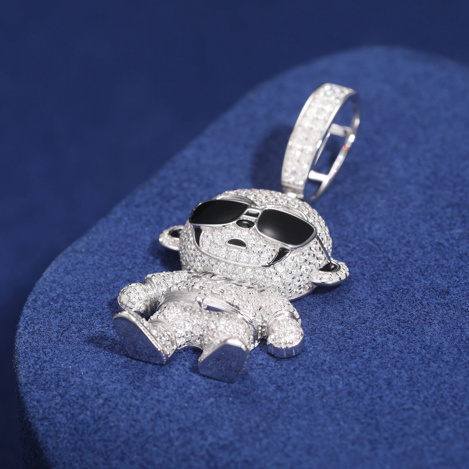Micro Paved Moissanite Monkey Pendant in S925 White Gold - Trendy ...