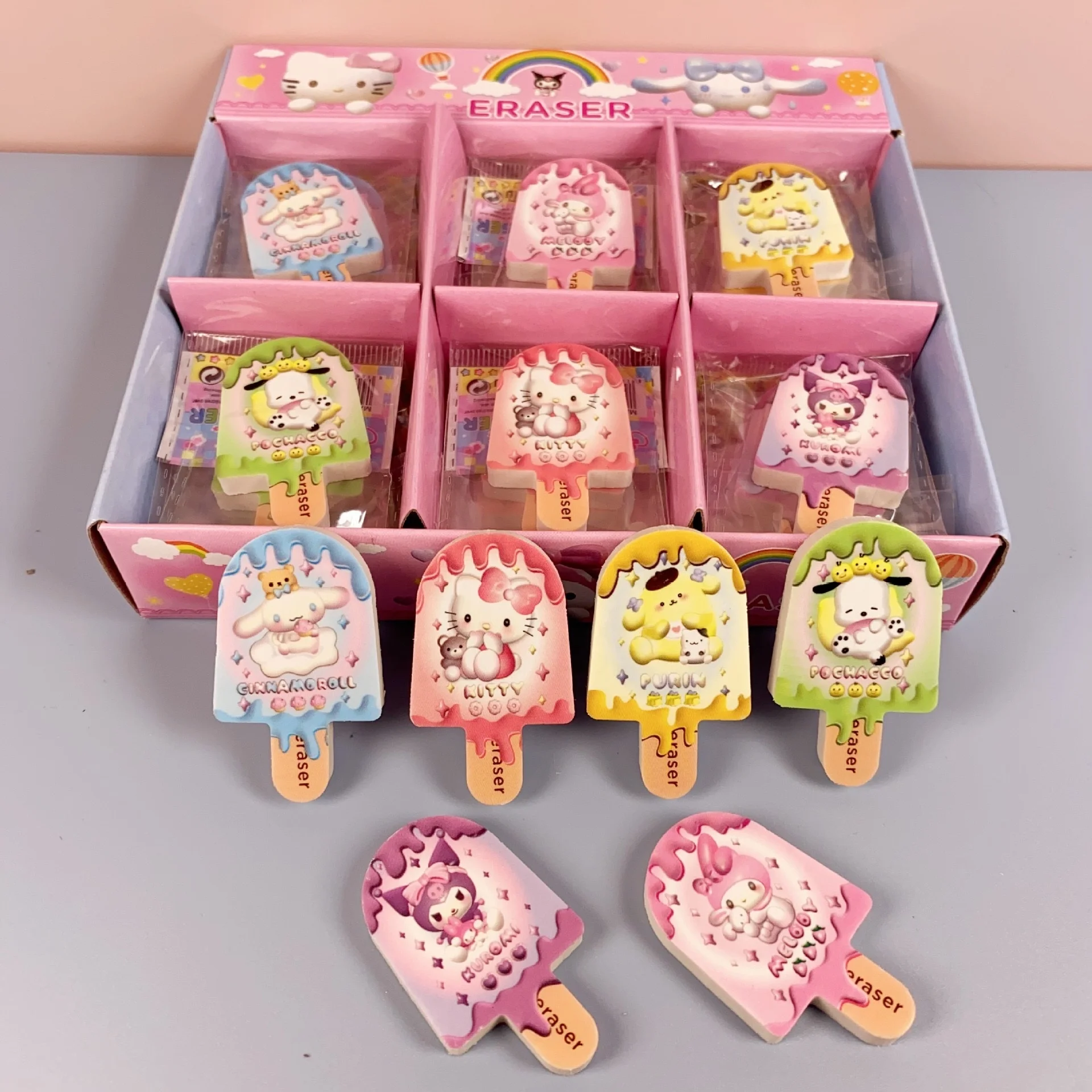 Sanrio Ice Cream Erasers - Cute 3D Pacha Dog & KT Cat Pencil Erasers ...