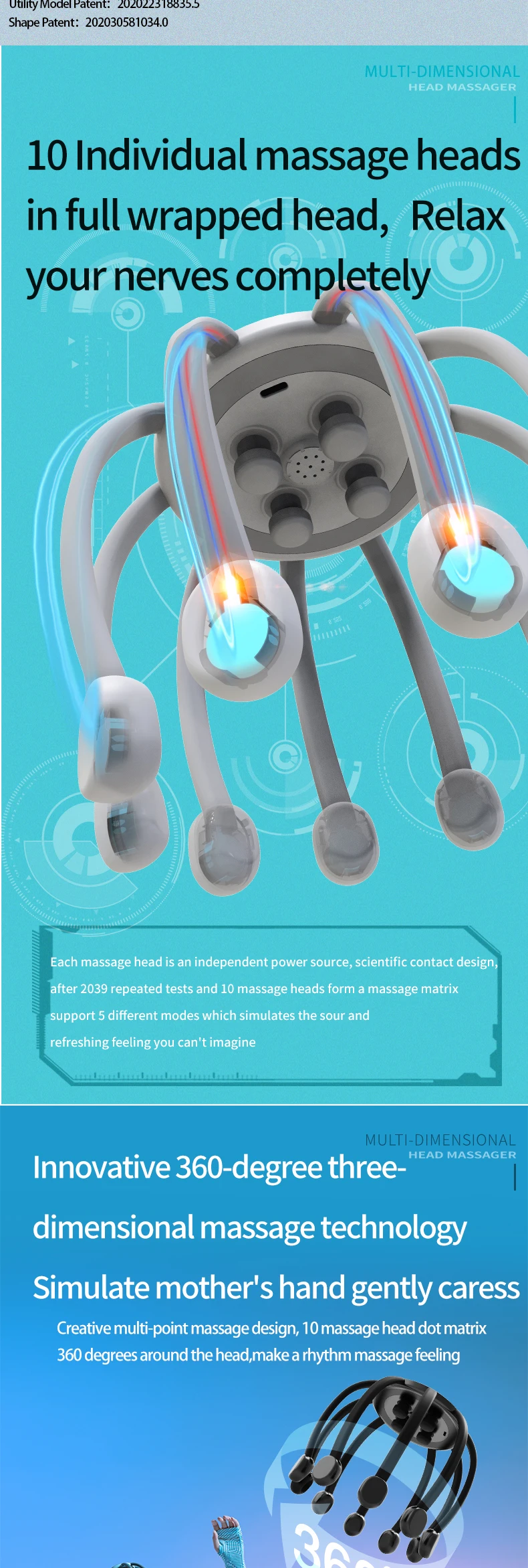 Hezheng 2024 Custom Logo Rechargeable Automatic Head Machine Scalp ...