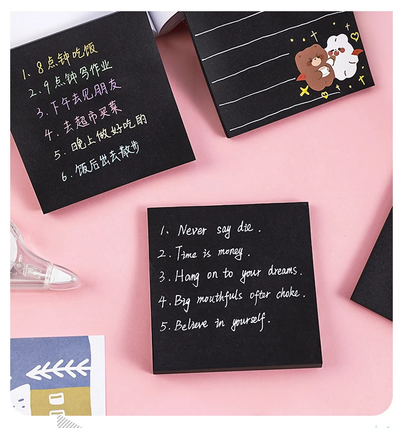 Classic Black Sticky Notes Office School Self-adhesive Notepad Memo Pad ...