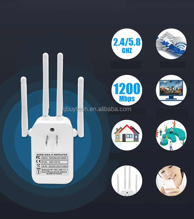 Wps Easy Setup Wifi Range Extender 1200mbps Dual Band Wifi Repeater 2.4/5ghz Internet Wi-fi ...