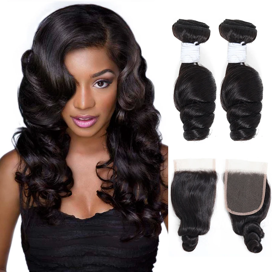 Raw Brazilian 100 Human Hair Bundle With Lace Closure Double Weft Full