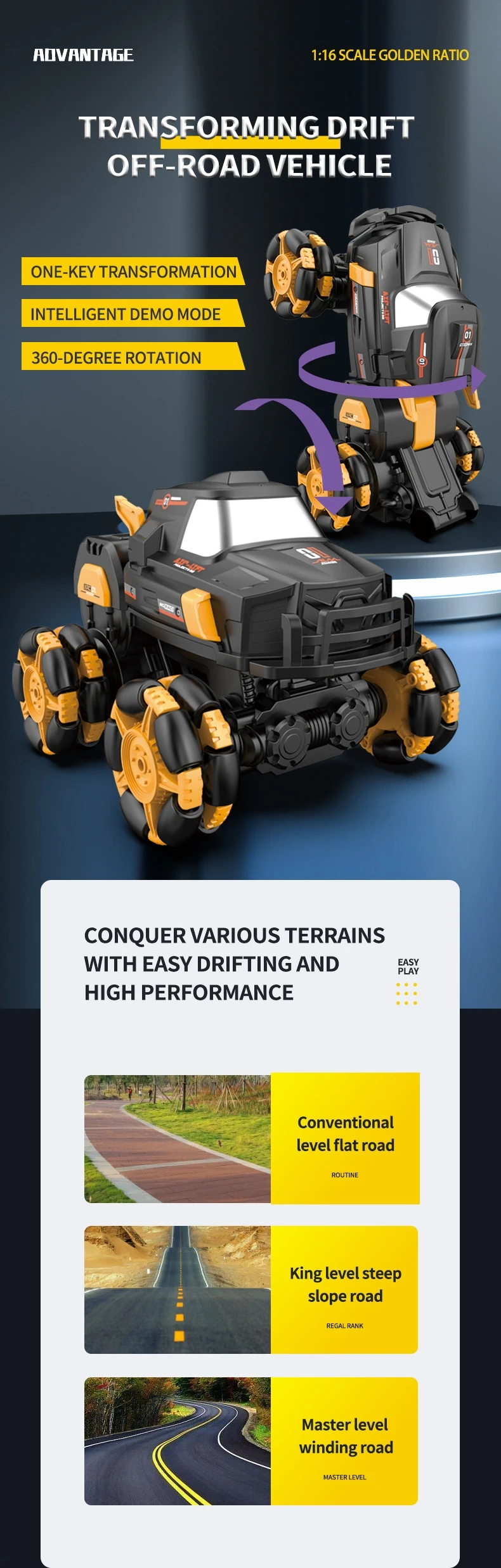 4WD Remote Control Rotation Stunt Cars Toy 1:16 Radio Control Spinning ...