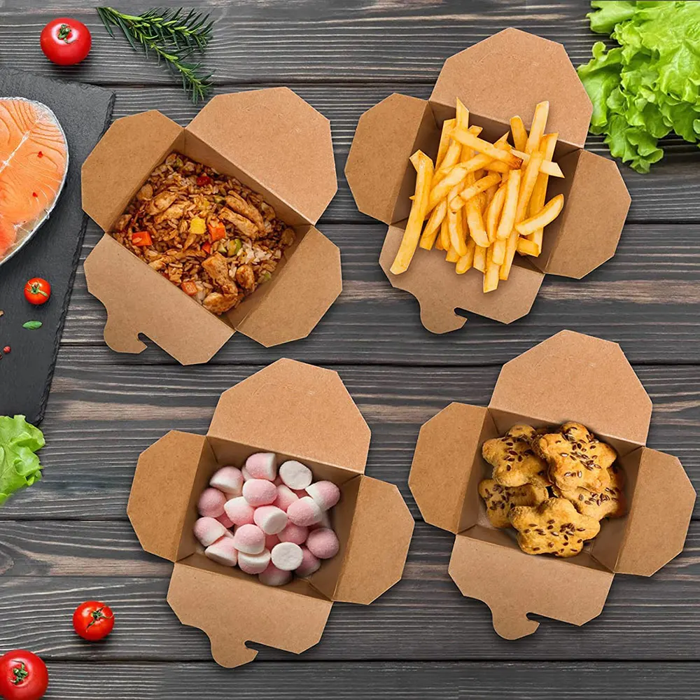 Kraft Disposable 48 oz Paper Meal Boxes Microwave Safe Leak Grease ...