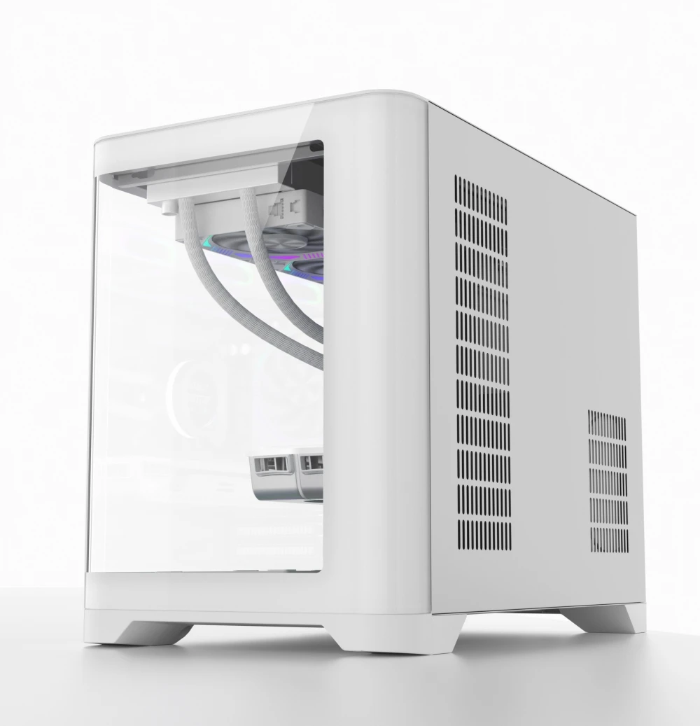 RGB Aluminum PC Gaming Case with Window, Mid Tower, Supports M-ATX/ITX