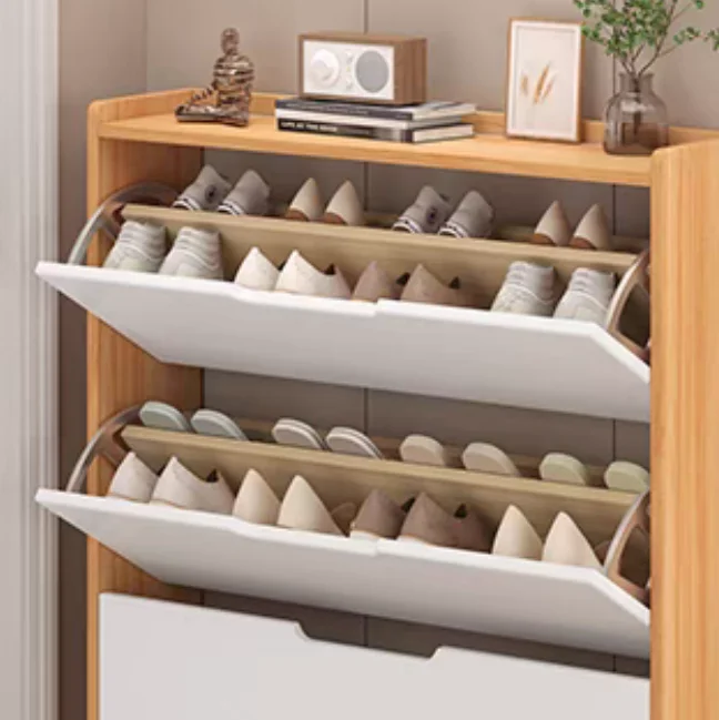 Wooden Panel Shoe Cabinet Modern Design Organizer Storage Shoe Standing ...
