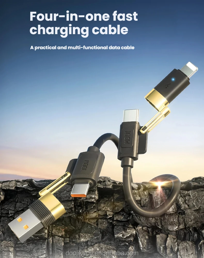 High Quality 120W 4 in 1 Fast Charging Cable Double Type C Silicone USB ...