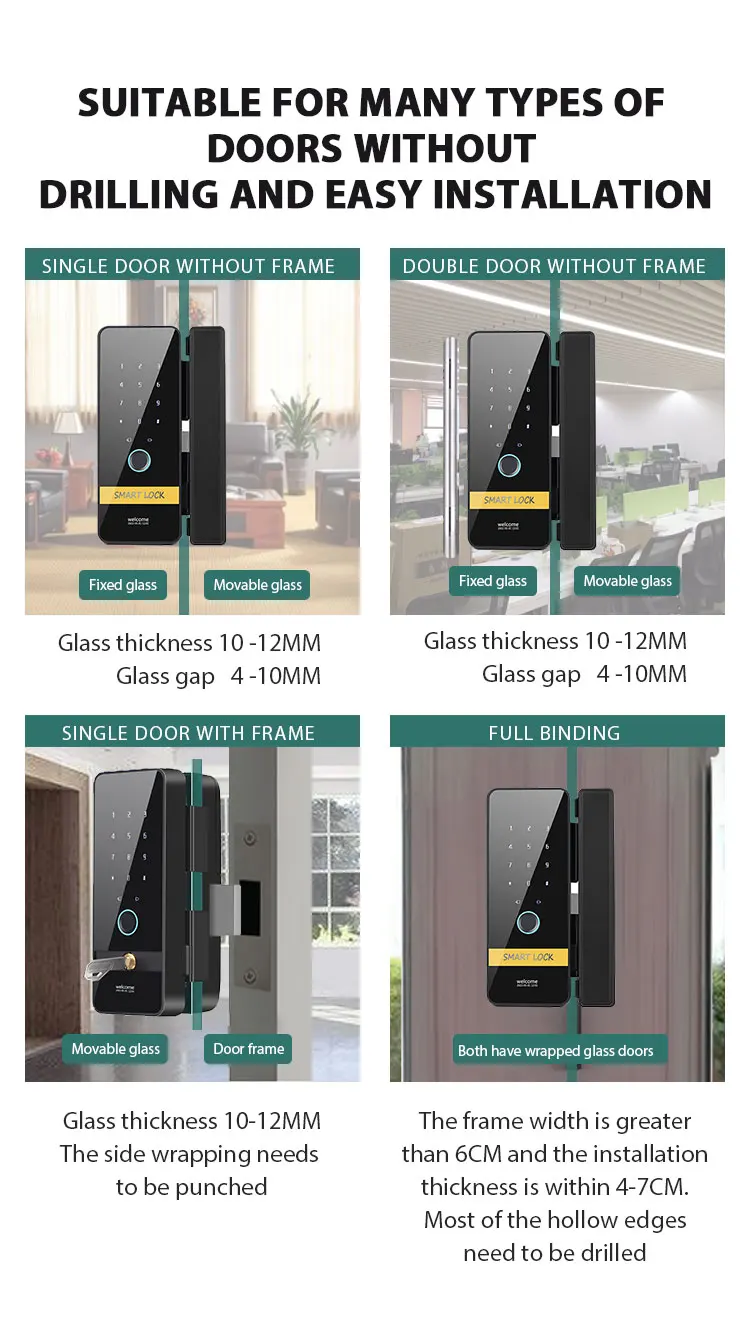 Doorplus Access Control Office Frameless Glass Door Lock Smart ...