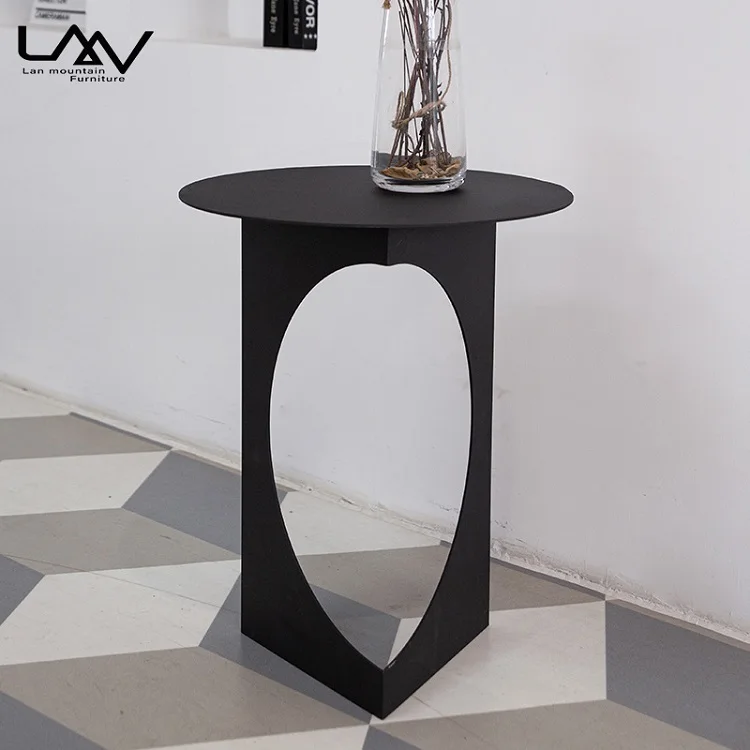 Creative Design Metal Round Side Table Living Room Bedroom Simple Black ...