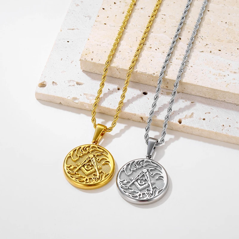 Viking Masonic Badge Men's Style Stainless Steel Necklace