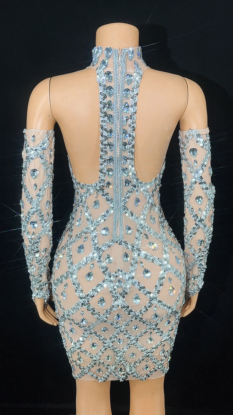 Womens Dresses Trendy Crystal Mesh Dress Mesh Sequin Club Dresses Prom ...