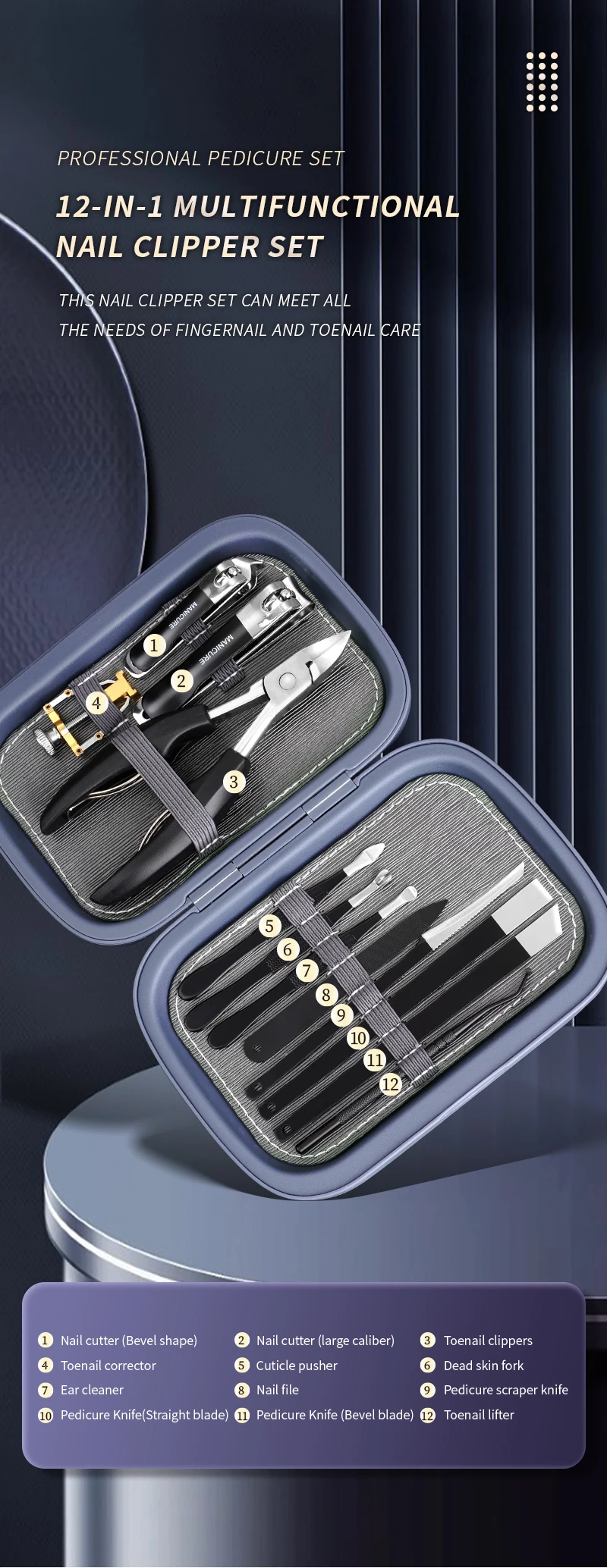 Stainless Steel Pedicure Tools Set Black Pink Finger Toe Nail Clipper ...