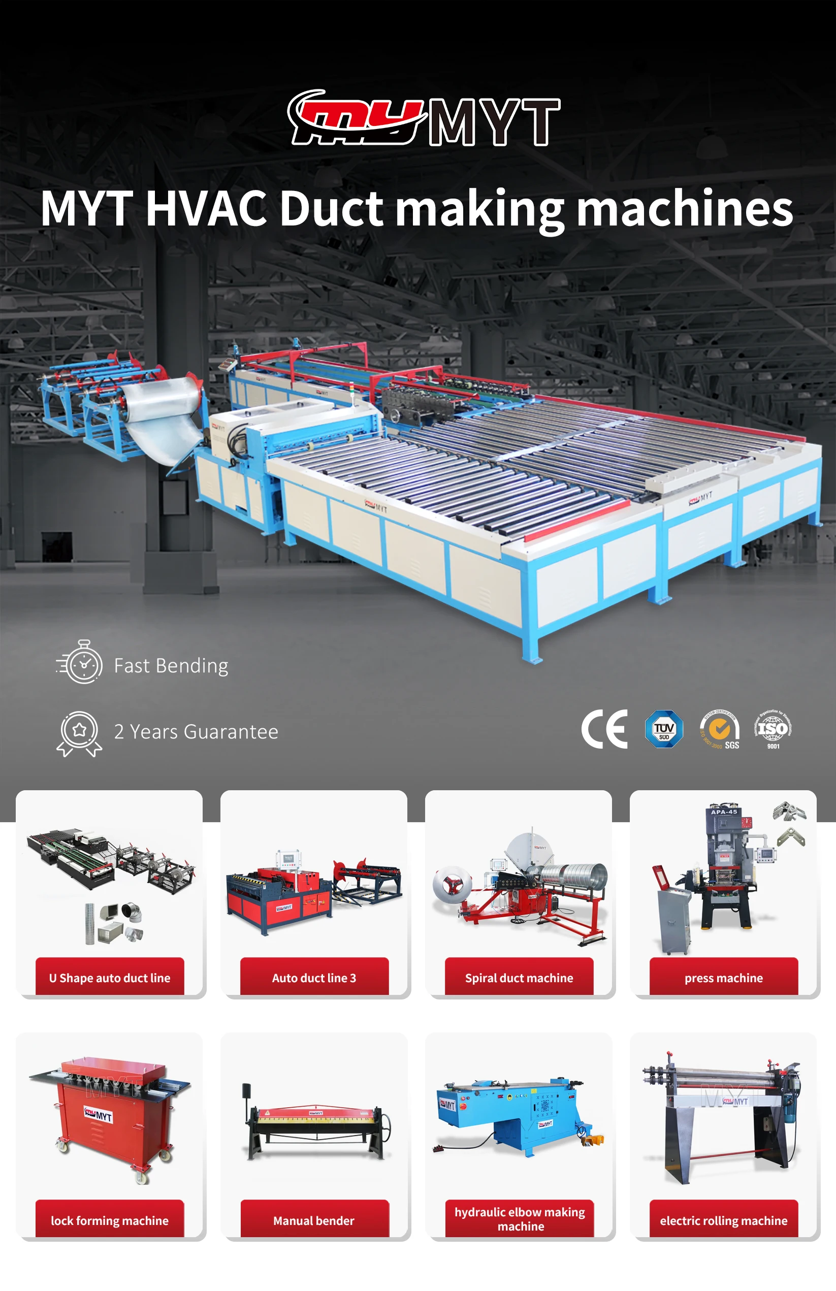 MYT U Shape square Duct Forming Auto Line 5 Manual Sheet Metal Bending ...