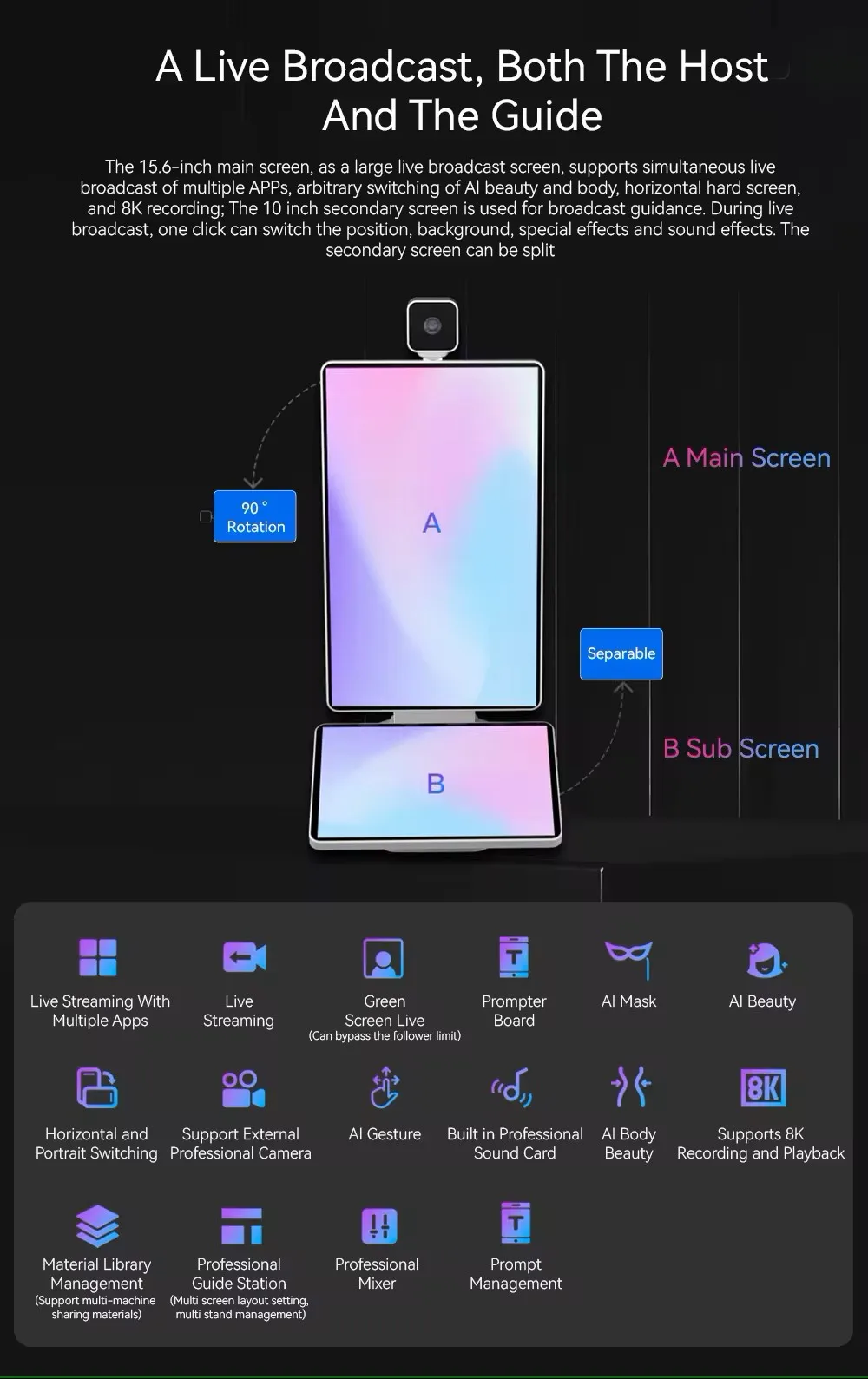 Professional Tiktok Live Indoor Live Stream LCD Wireless Projection ...