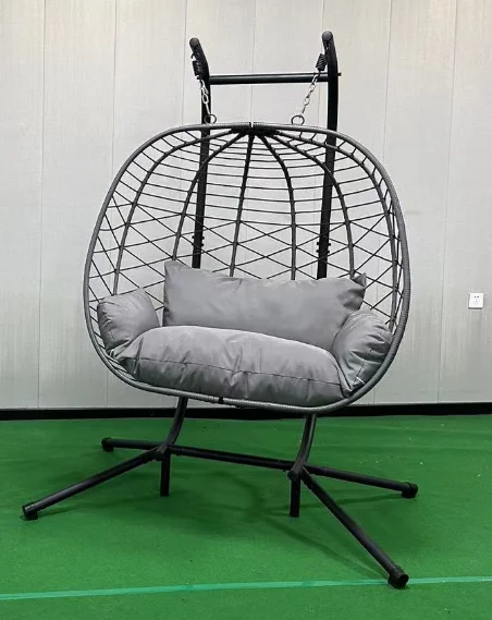 Folding Hanging chair with round frame rattan hanging egg garden rattan ...