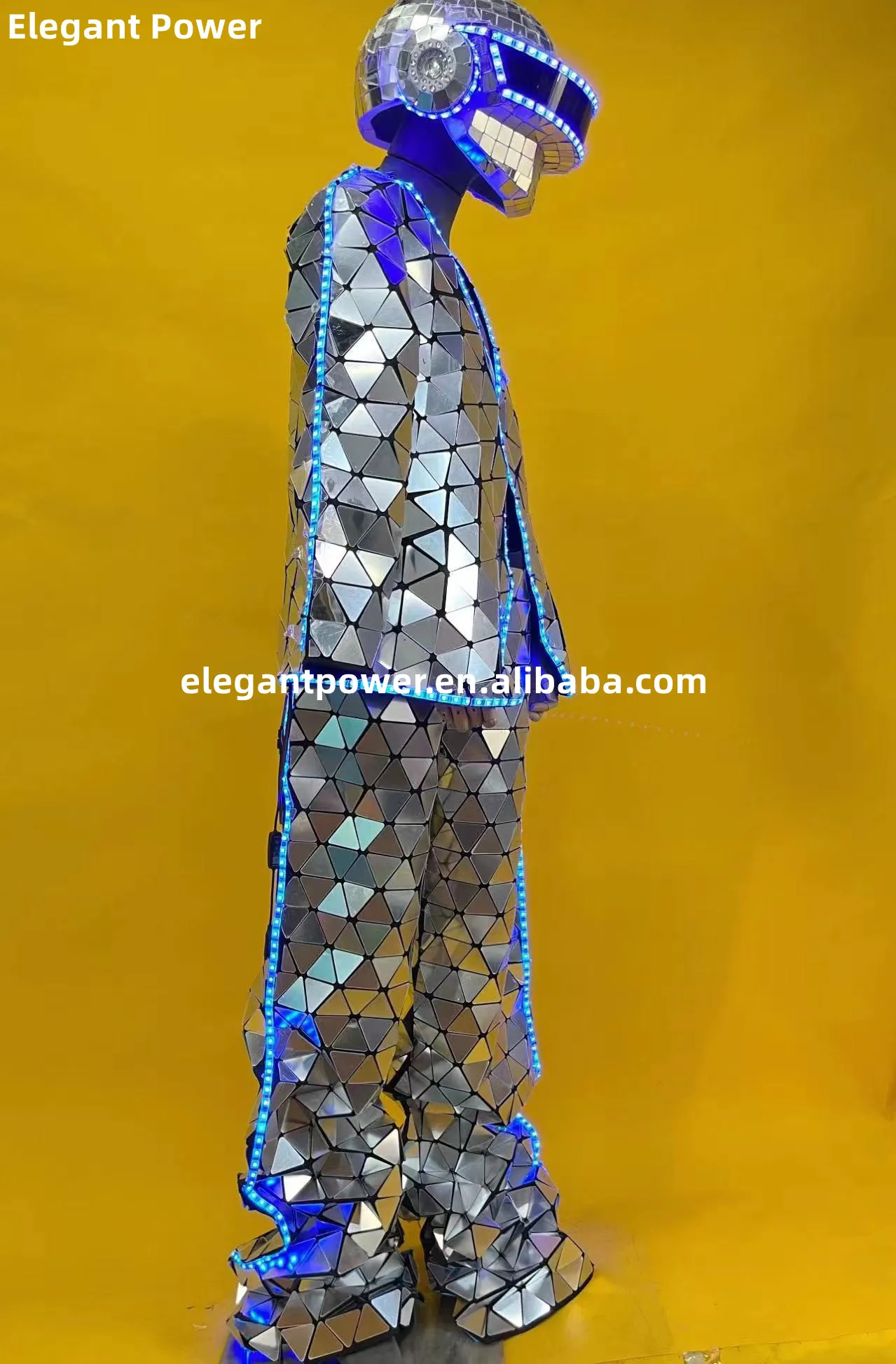Silver Mirror Man Costumes - Real LED Robot Stilt Walker