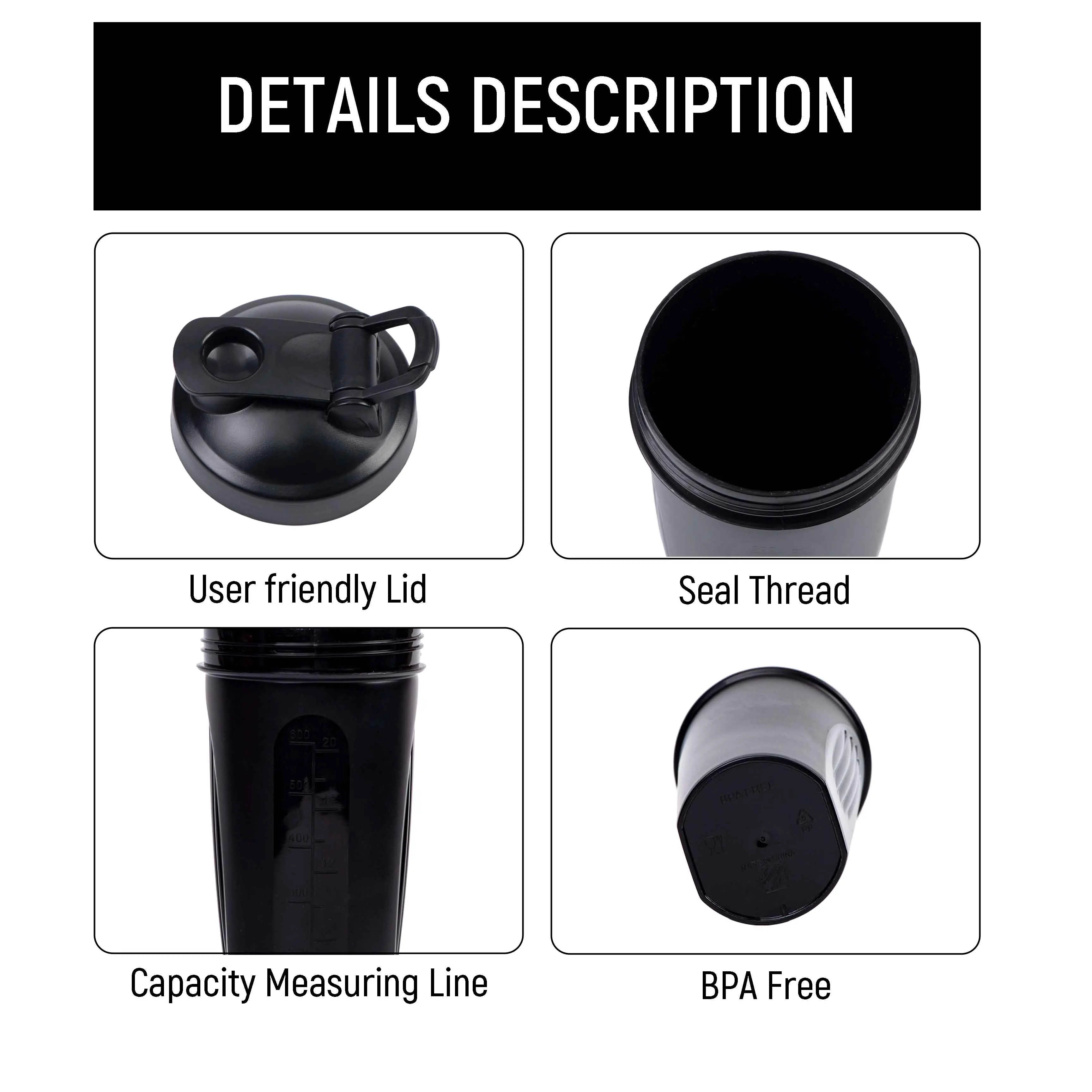 400ml 600ml 800ml 1000ml Custom Logo Blender Gym Protein Shaker Bottle Plastic Sports Fitness ...