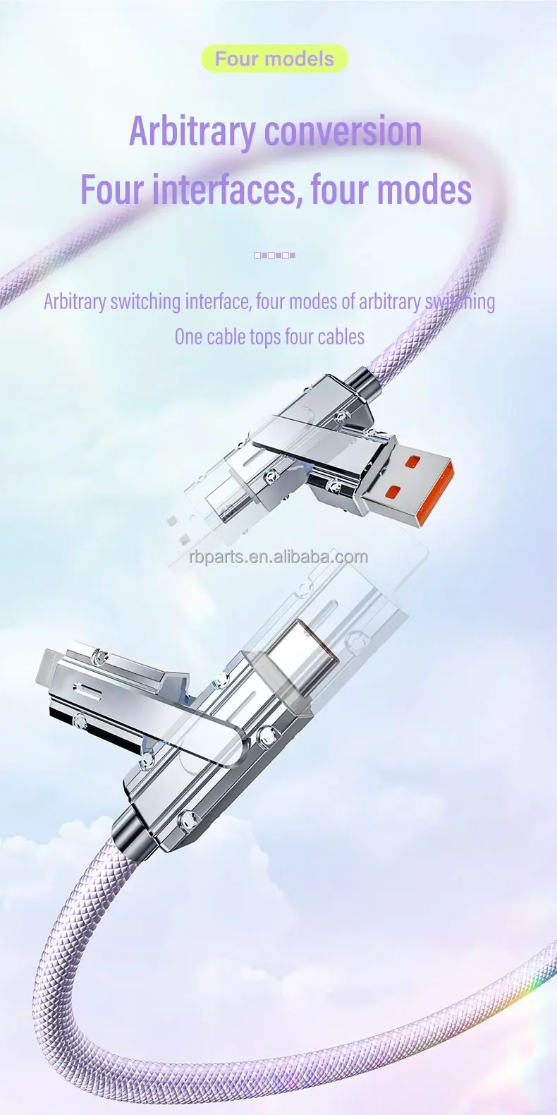 100w Ultra Thick Nylon Braided 4 In 1 Fast Charging Cable/c-c/usb-c/usb ...