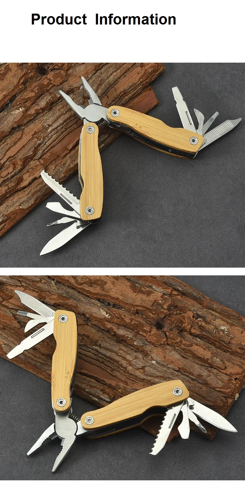 Bamboo Handle Folding Pliers Combination Pocket Knife Outdoor Multi ...