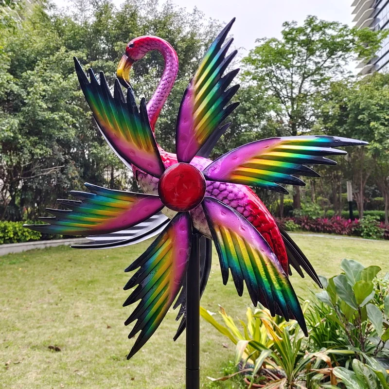 Flying Bird Flamingo Kinetic Metal Wind Spinners for Garden