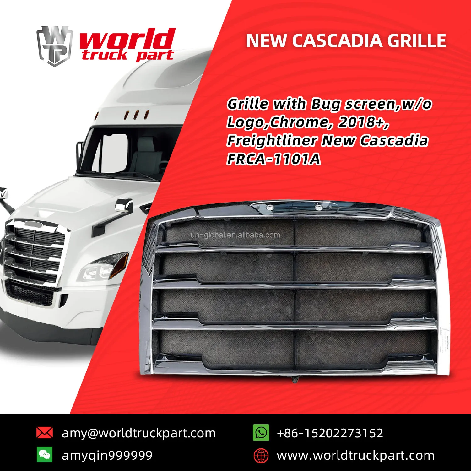 Chrome Grille with Bug Screen for 2018-2024 Freightliner Cascadia to ...