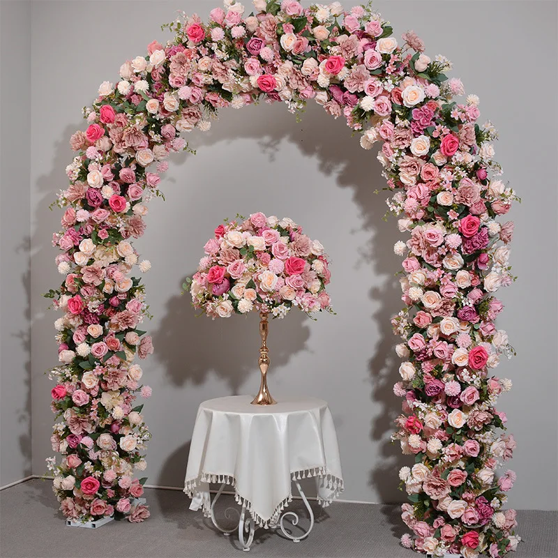 Artificial Silk Rose Flower Arch Backdrop Pink Flower Arch Artificial ...