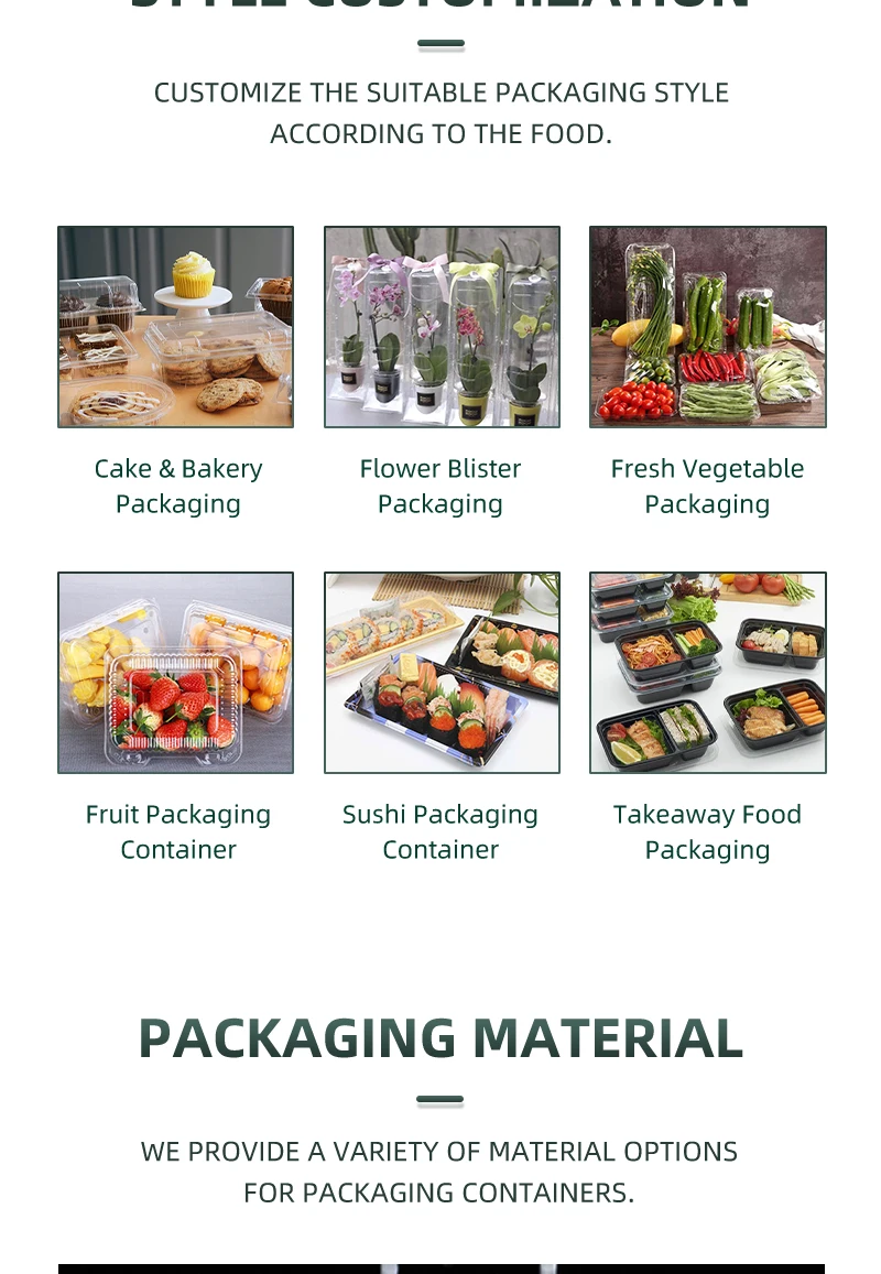 Custom Capacity Rectangle clear Plastic Disposable Food Container 1500ml Food Packaging Boxes ...