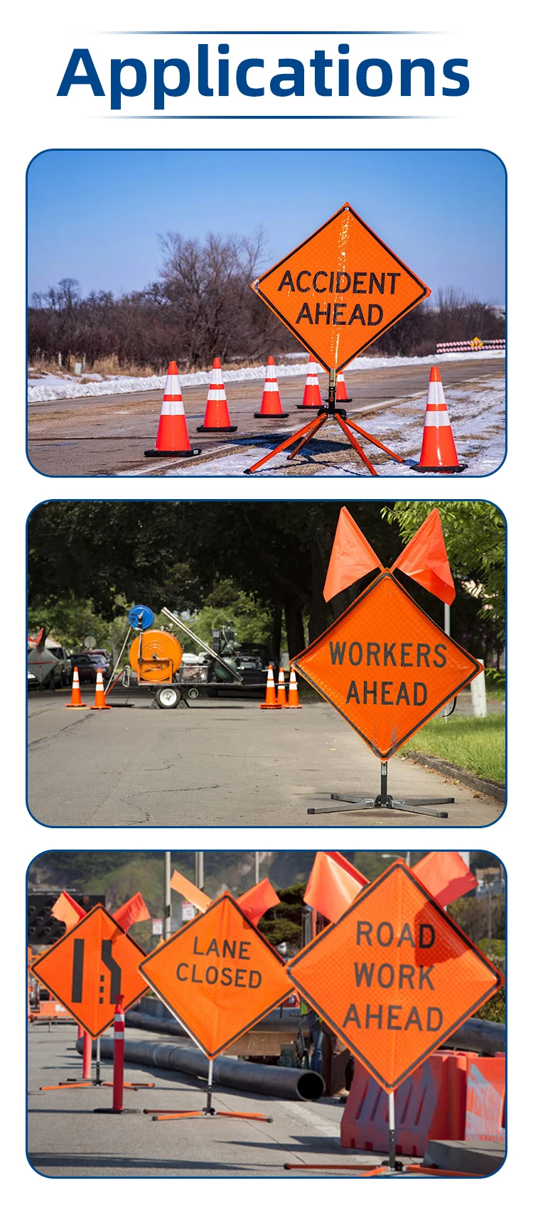 Reflective 48'' 36" Construction Traffic Sign Road Work Roll Up ...