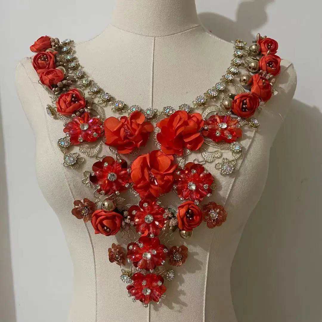 Large Size Bead Lace Neckline Applique - 3D Embroidery