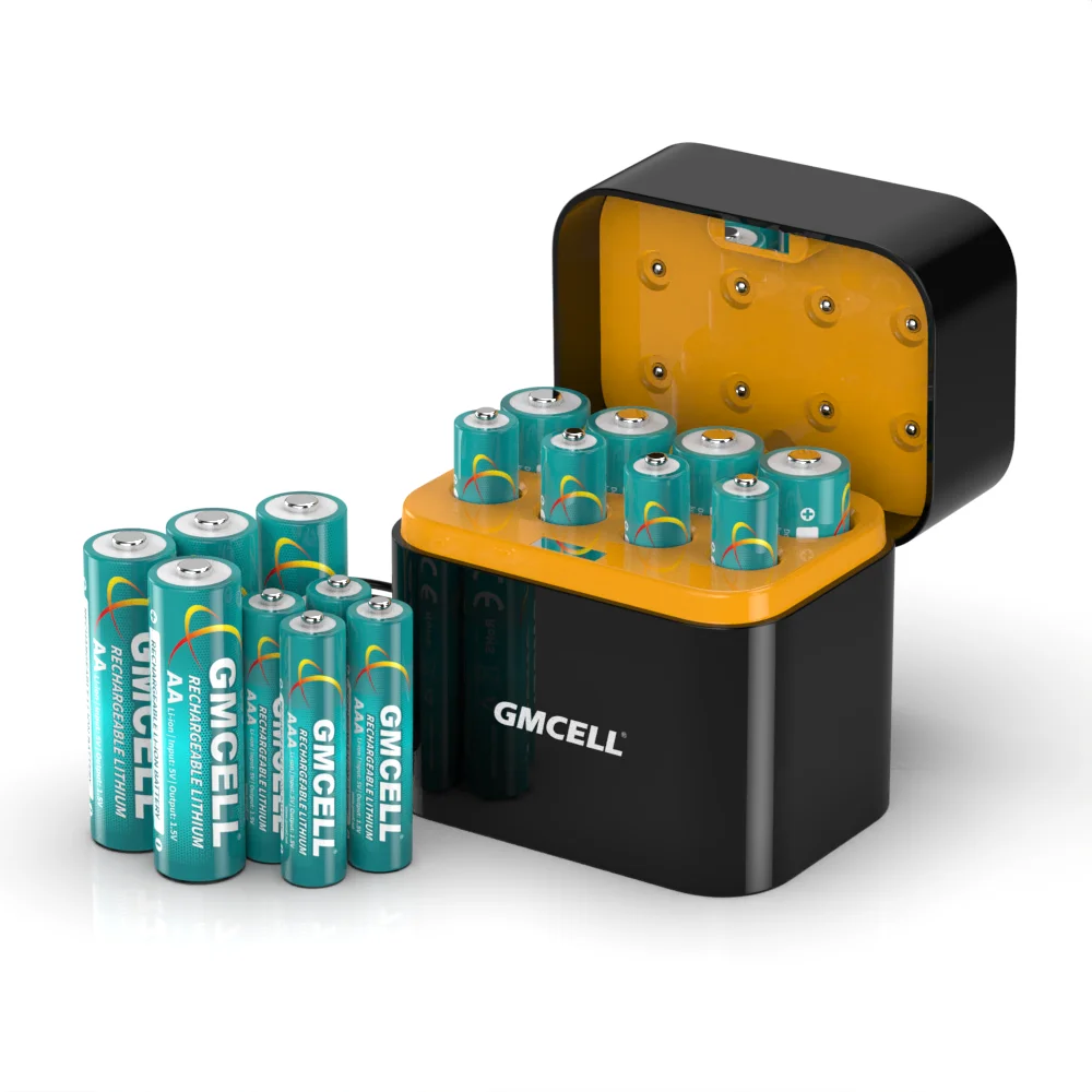 GMCELL 5V 2A AA & AAA 1.5V Li-ion Battery Charger Box USB-C 15W 8 Slot ...