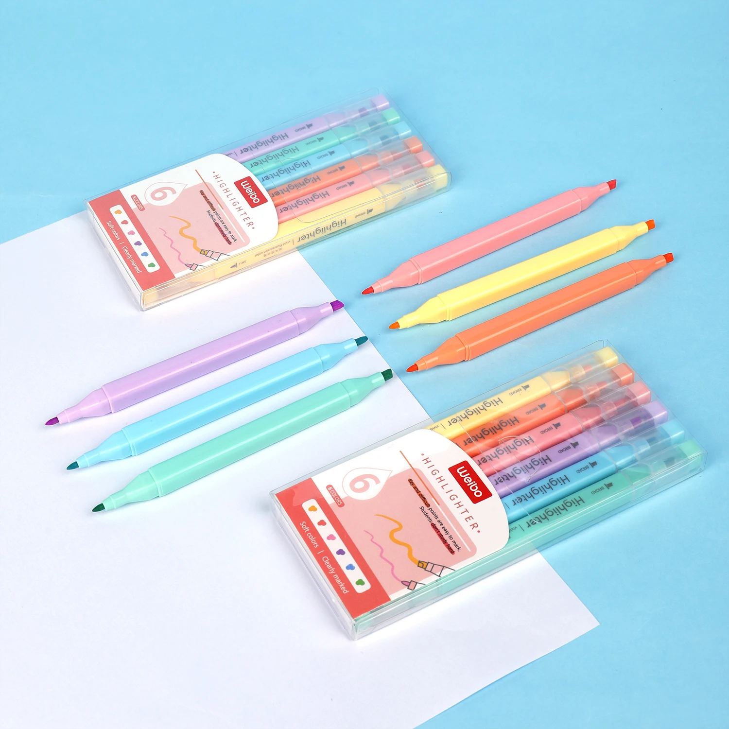 Wholesale Custom 6pcs Dual Tip Bible Pastel Highlighter Pen Set