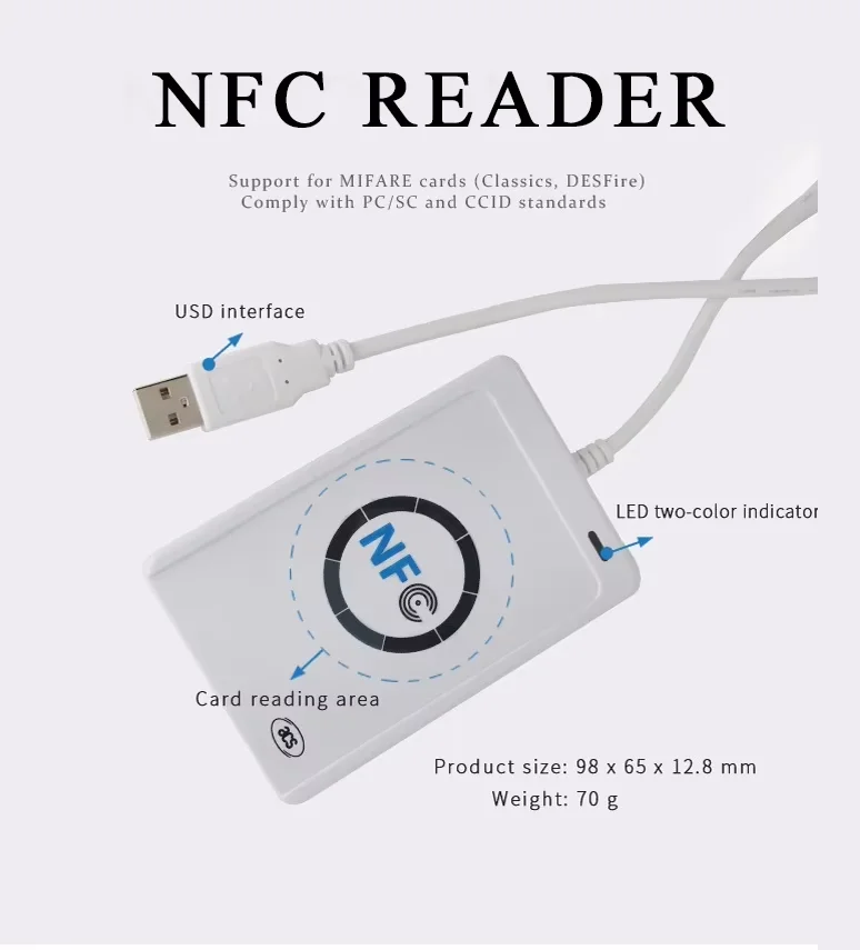 RFID ACR122U Smart Card Reader and Writer USB Connectivity 13.56MHz NFC ...