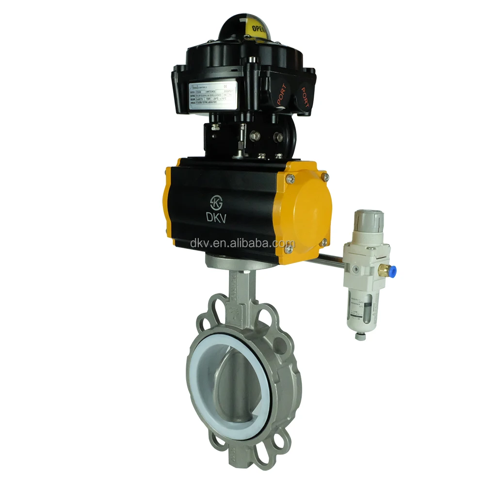 Wafer Type Butterfly Valve Spring Return Ss304 Pneumatic Double Acting ...