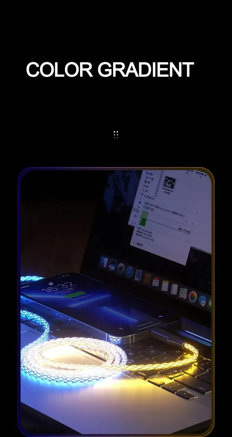 3 In 1 66w 6a Rgb Light Type C Cable Usb Lighting Cable Fast Charging ...