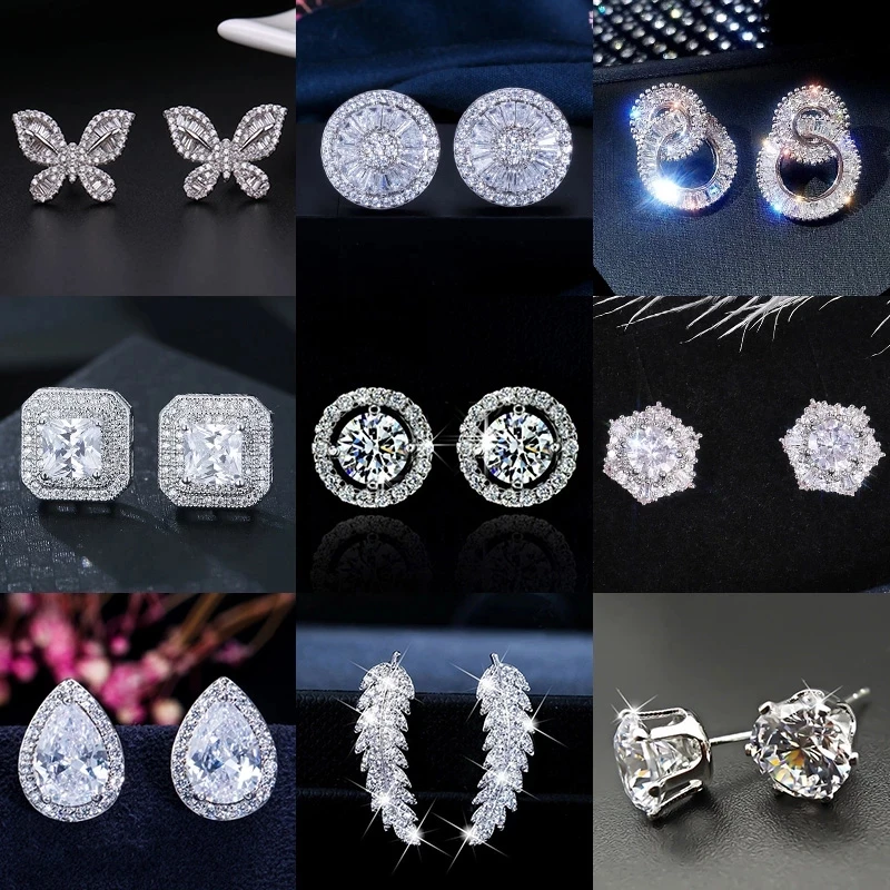 Fashion Earings Luxury Silver Color Korean Pink Cz Drop Stud Earing For ...