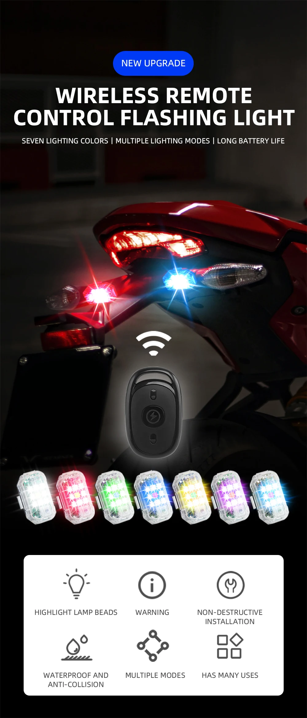 RGB Wireless Remote Control Strobe Light for Cars & Bikes