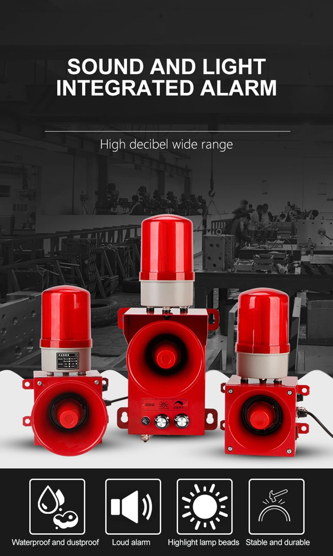 Volume Adjustable 30W 130dB AC220V LED Strobe Signal Sound and Light ...