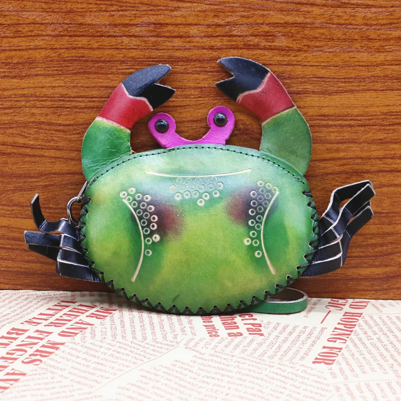 Crab Animal Carton Vintage Cowhide Leather Gift Handmade Coin Purse ...