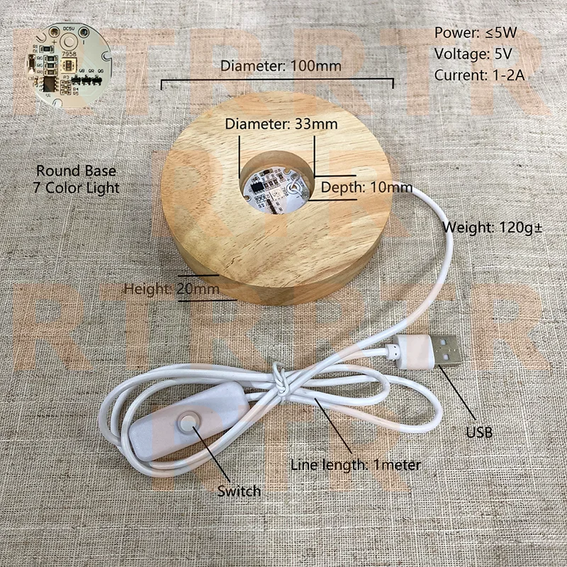 Round LED Wooden Light Base - 3D Night Light Solutions