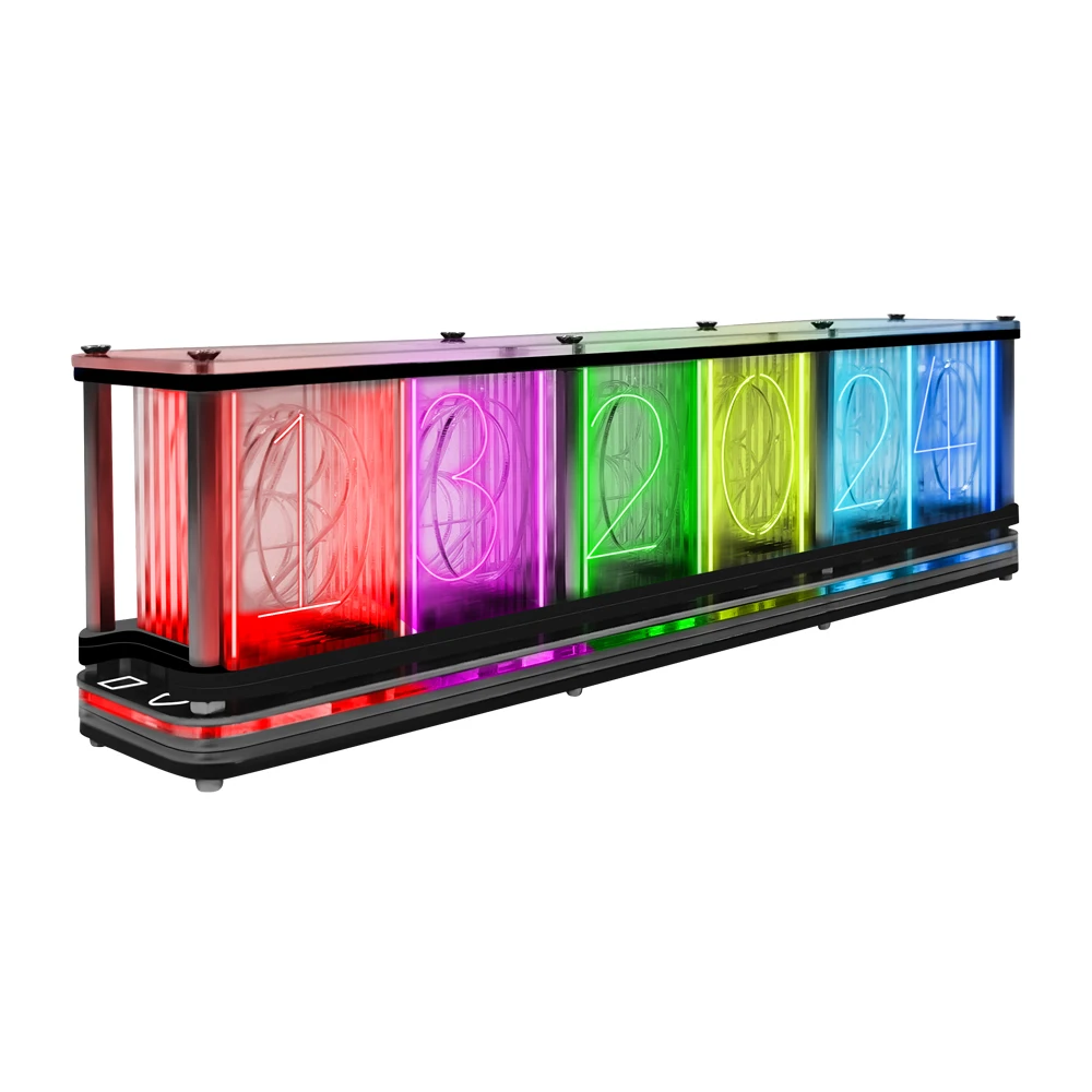 RGB Digital Clock Color Changing Retro Modern Desktop Pseudo Glow Tube ...