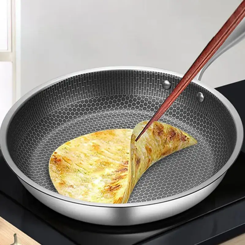Manufacturer Wholesale Inductional Cookware Non Stick Tri-ply Stainless Steel Frypan Honeycomb ...