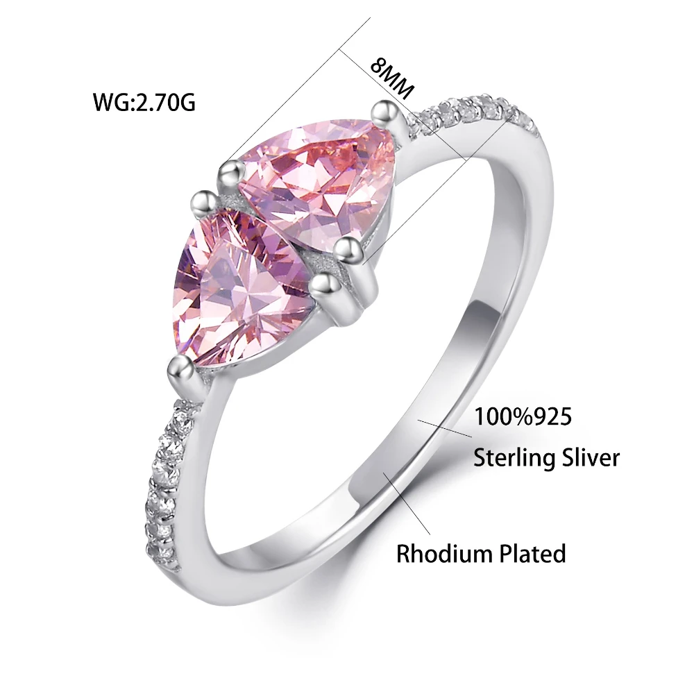 High Quality Pink Zirconia Wedding Diamond Engagement Rings Rhodium ...