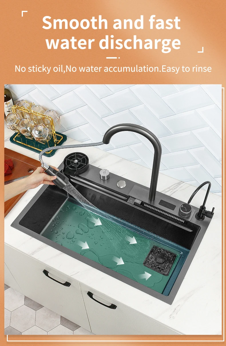 Smart Single Bowl Digital Kitchen Sink - 304 Stainless Steel
