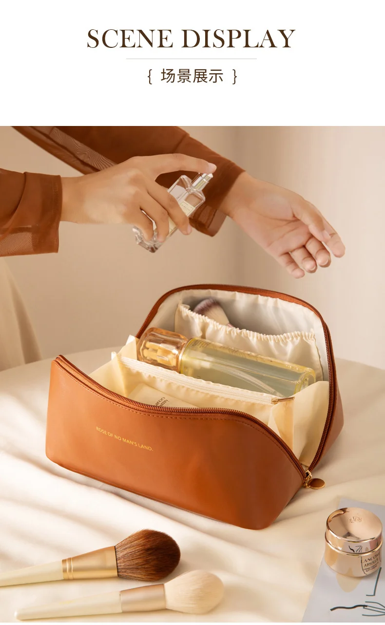 Customized Organizer Beauty Pouch Pu Leather Open Flat Cosmetic Pillow ...